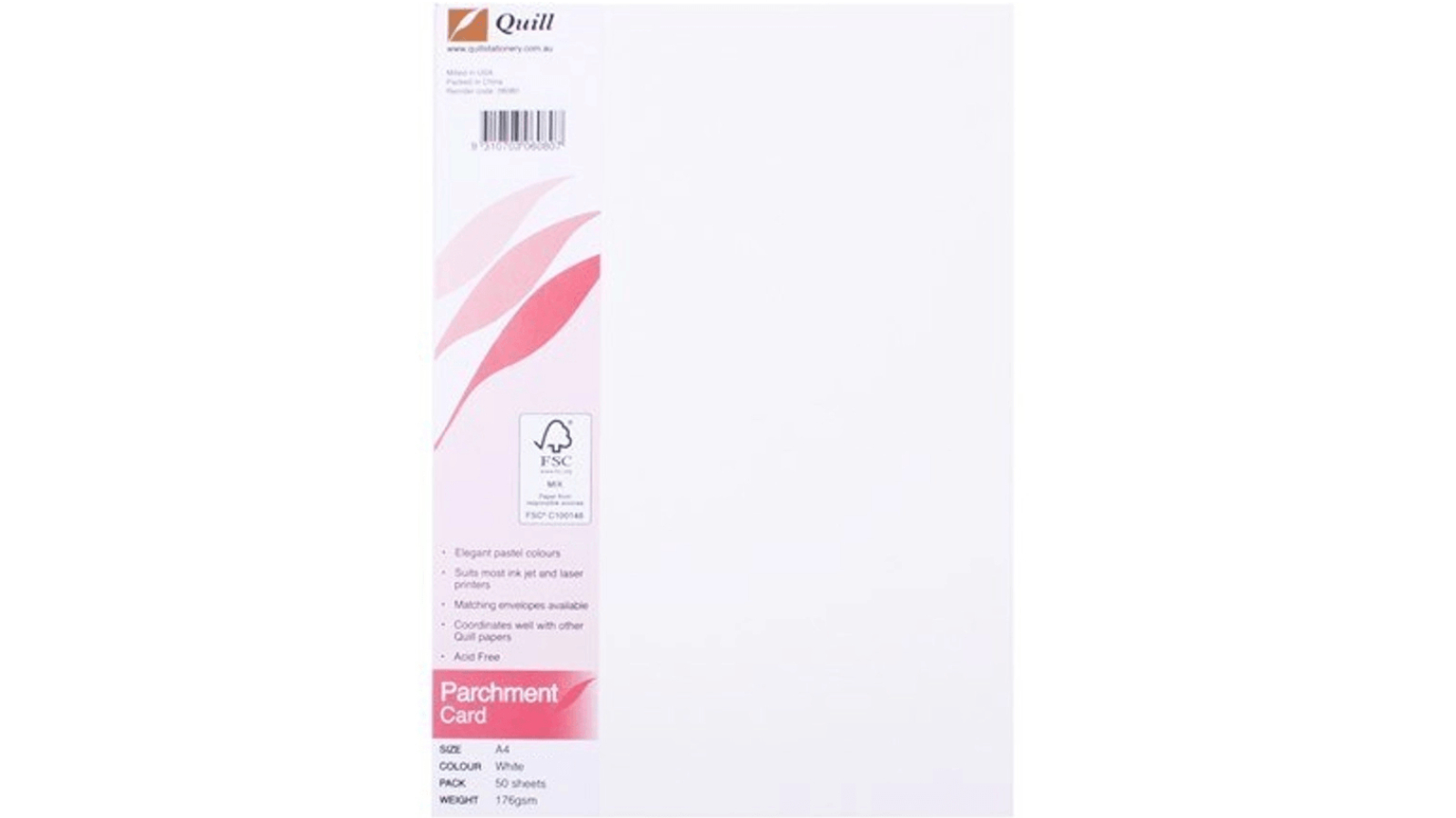 Quill Pack of 50 176gsm Parchment Card A4 Paper - White | Harvey Norman