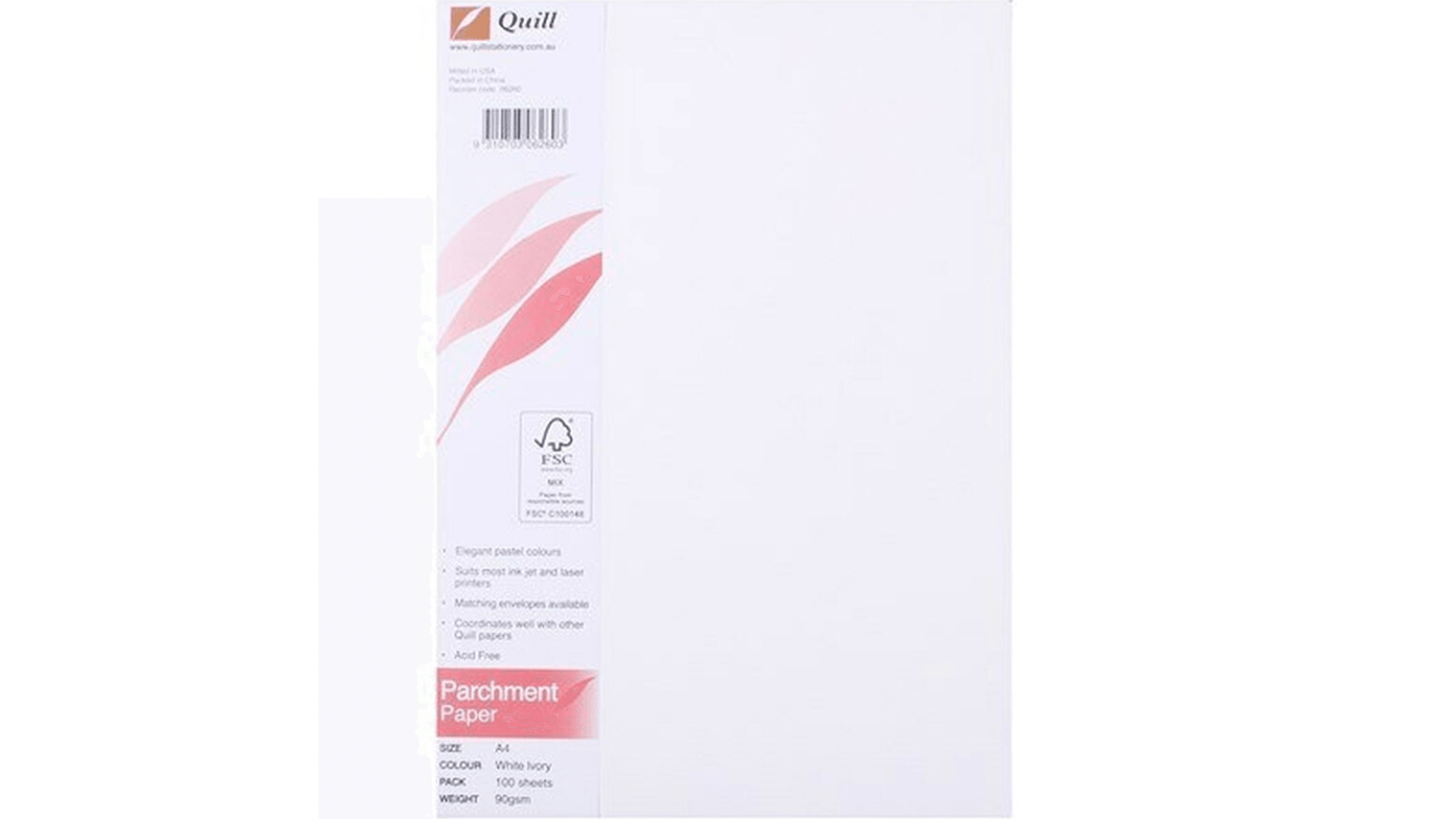 Quill Pack of 100 Sheet 90gsm Parchment A4 Paper - White Ivory | Harvey Norman