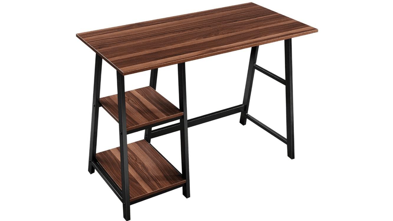 Design Square 2-Shelve Office Desk Metal Frame - Dark Brown | Harvey Norman