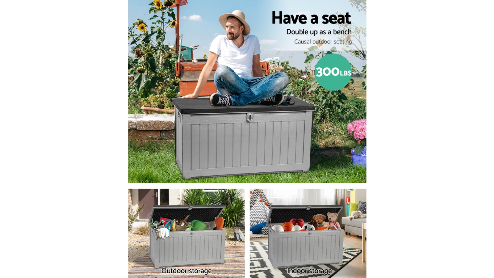 Gardeon Outdoor 190L Storage Box - Black | Harvey Norman