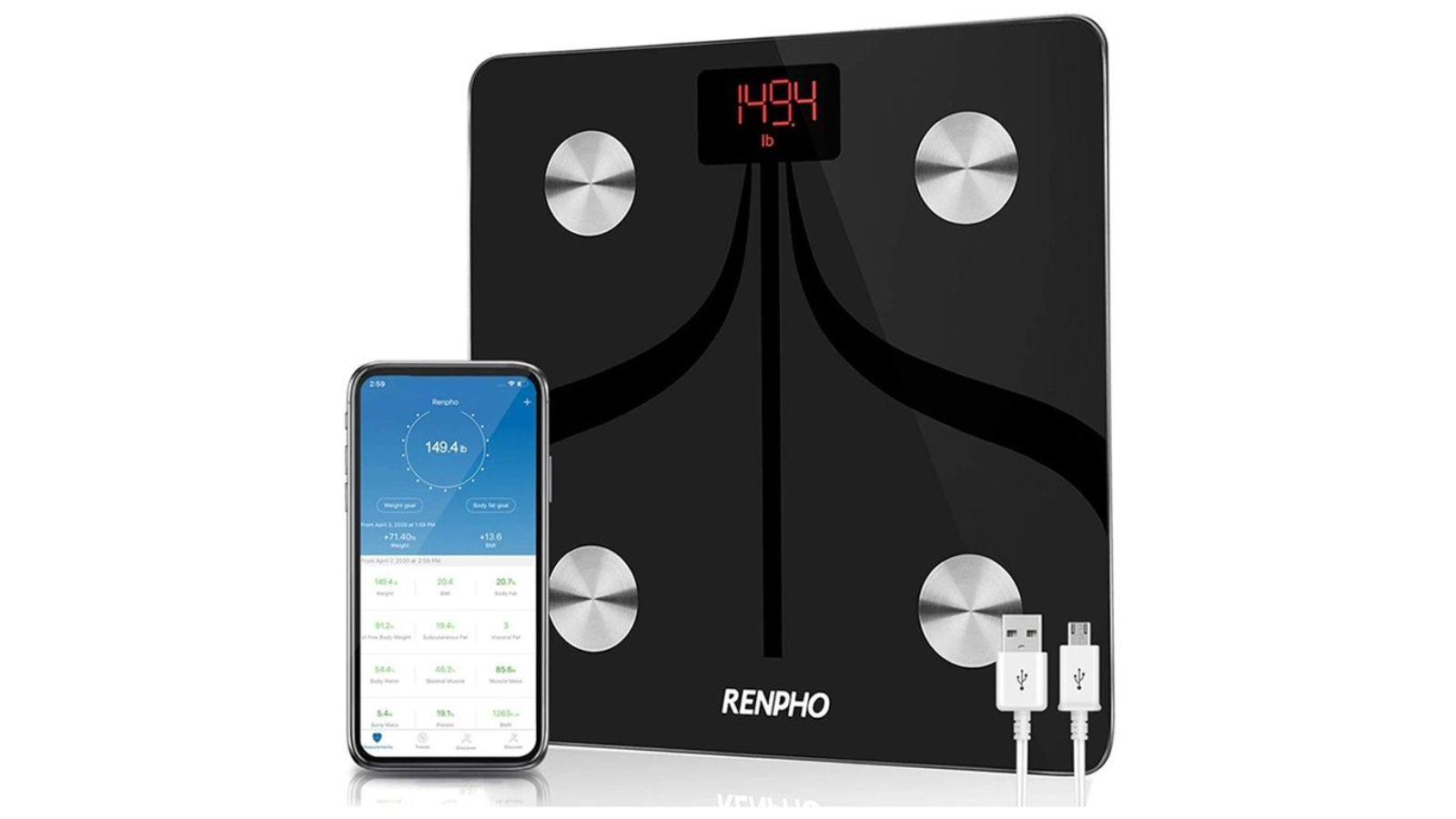 Renpho Smart Digital USB Rechargeable Bathroom Scale | Harvey Norman