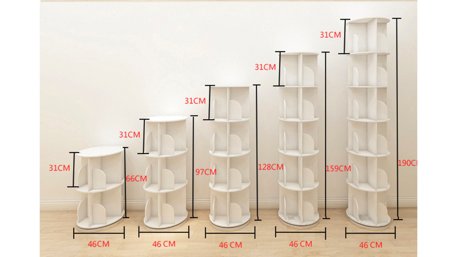 HelloDeal 4-Tier White Versatile Rotating Round Wooden Bookshelf ...