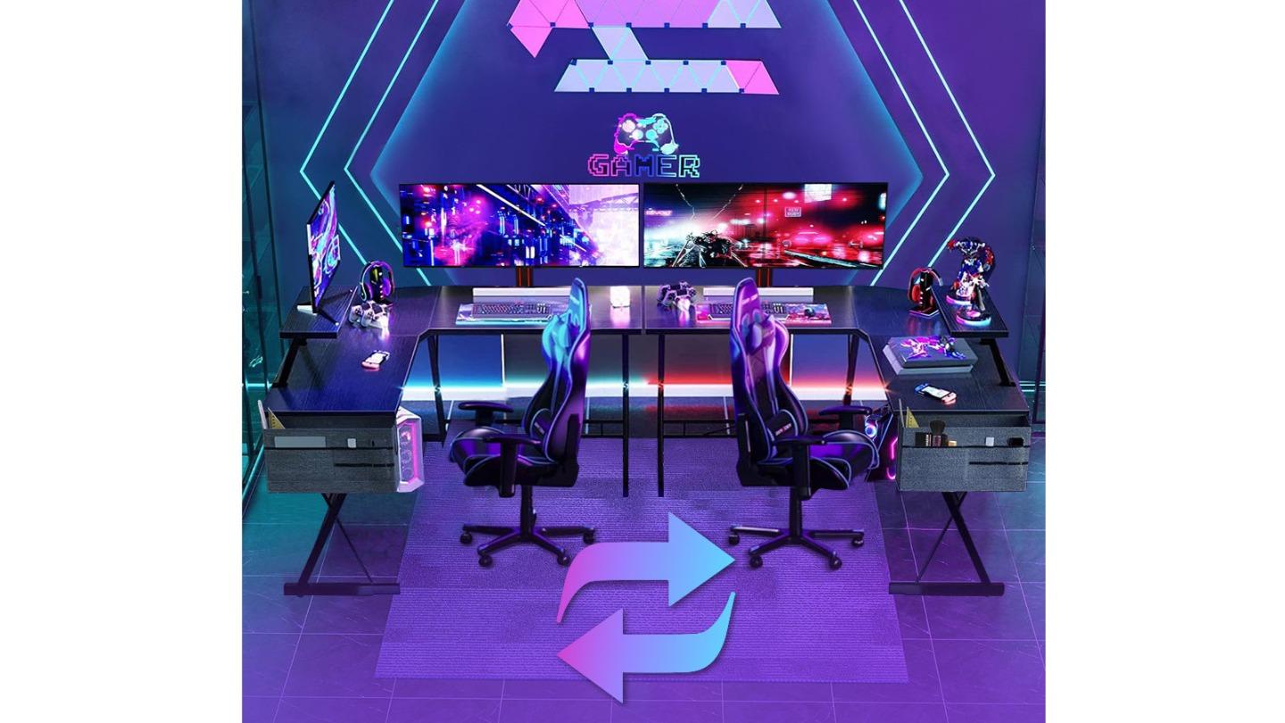 Yarra Supply Round Corner Gaming Computer Desk Workstation with Screen ...