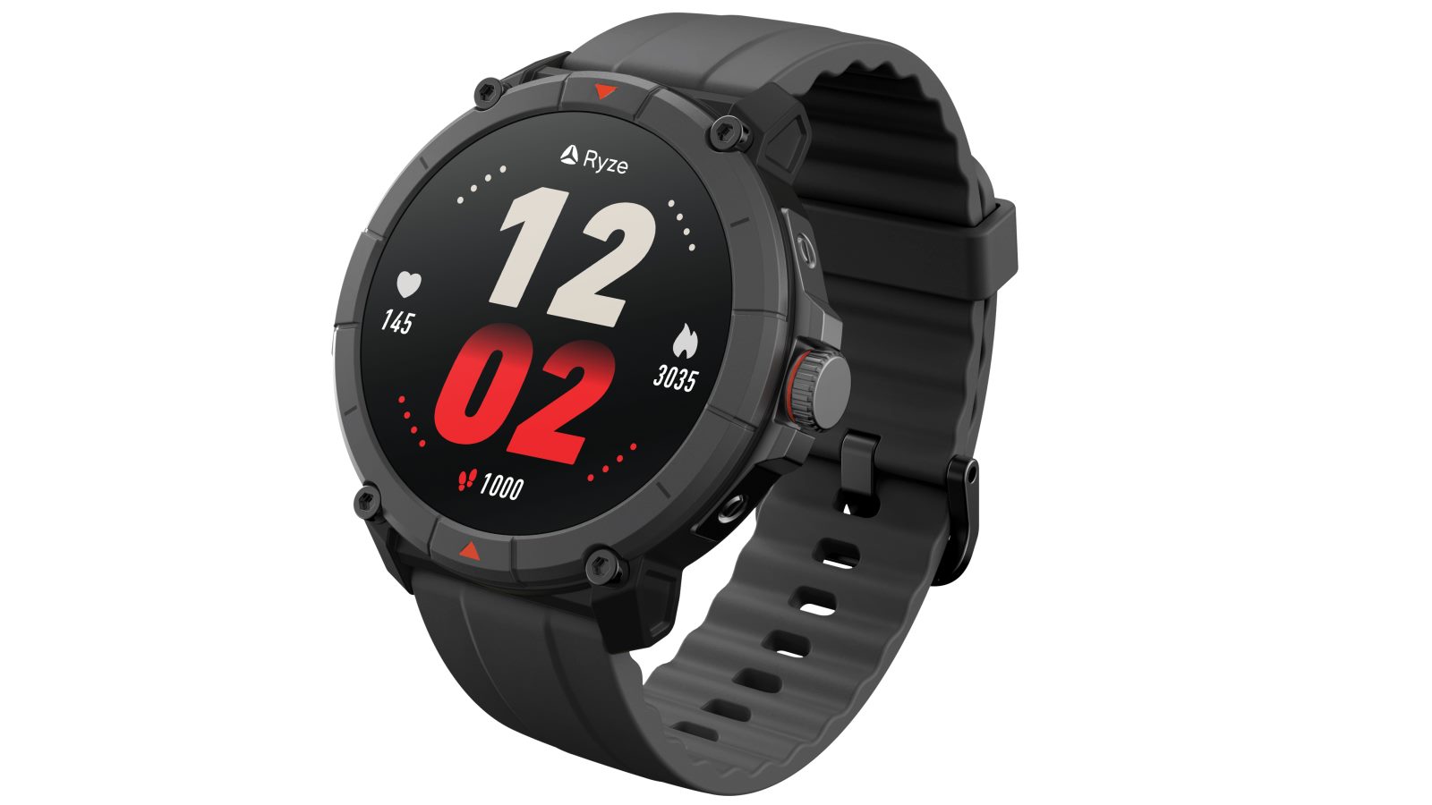 Ryze Trek Smart Watch - Dark Grey with Black/Red Strap | Harvey Norman