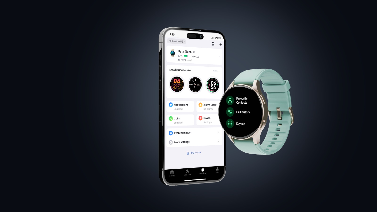 Ryze Gene Smart Watch - Star Grey with White + Mint Strap | Harvey Norman