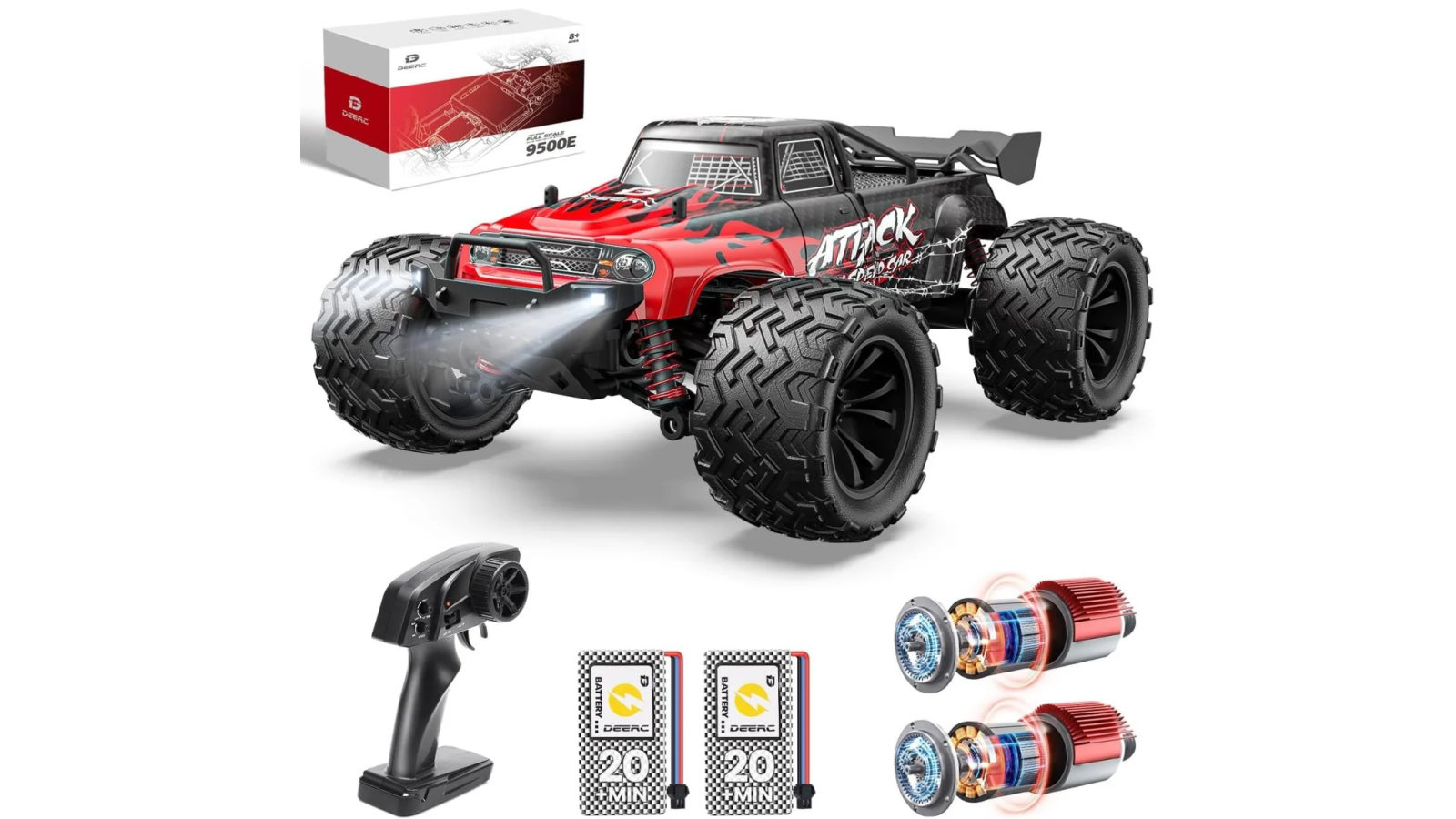 Deerc 9500E High Speed RC Car 1:16 Scale 4WD Remote Control Monster ...