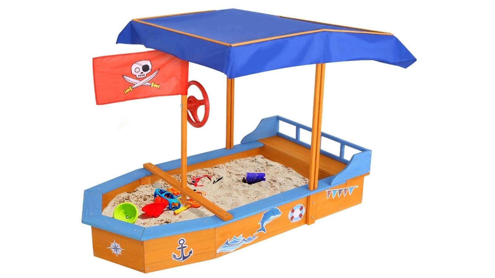 Keezi Sandpit Jumbo Boat with Canopy - Natural Wood | Harvey Norman