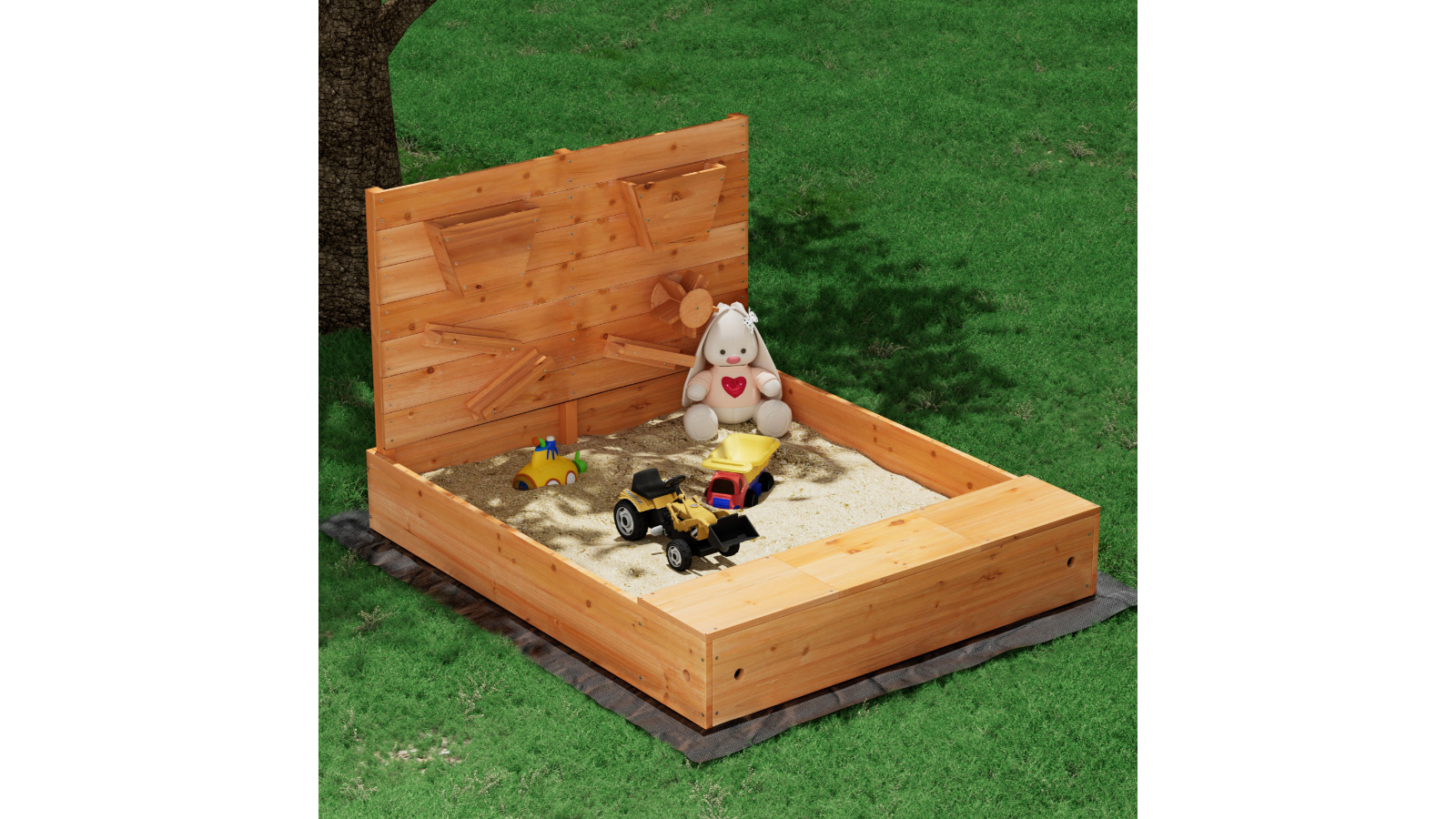 Keezi Wooden Sandbox Kids Sandpit with Cover Funnel Outdoor Toy - 120cm ...