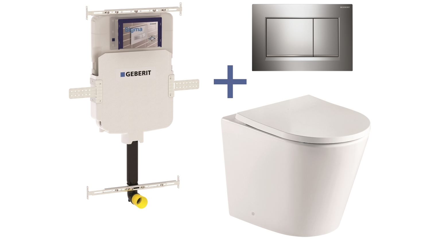 Geberit Sigma8 Cistern + Straight UQF Wall-Faced Toilet Pan with Sigma ...