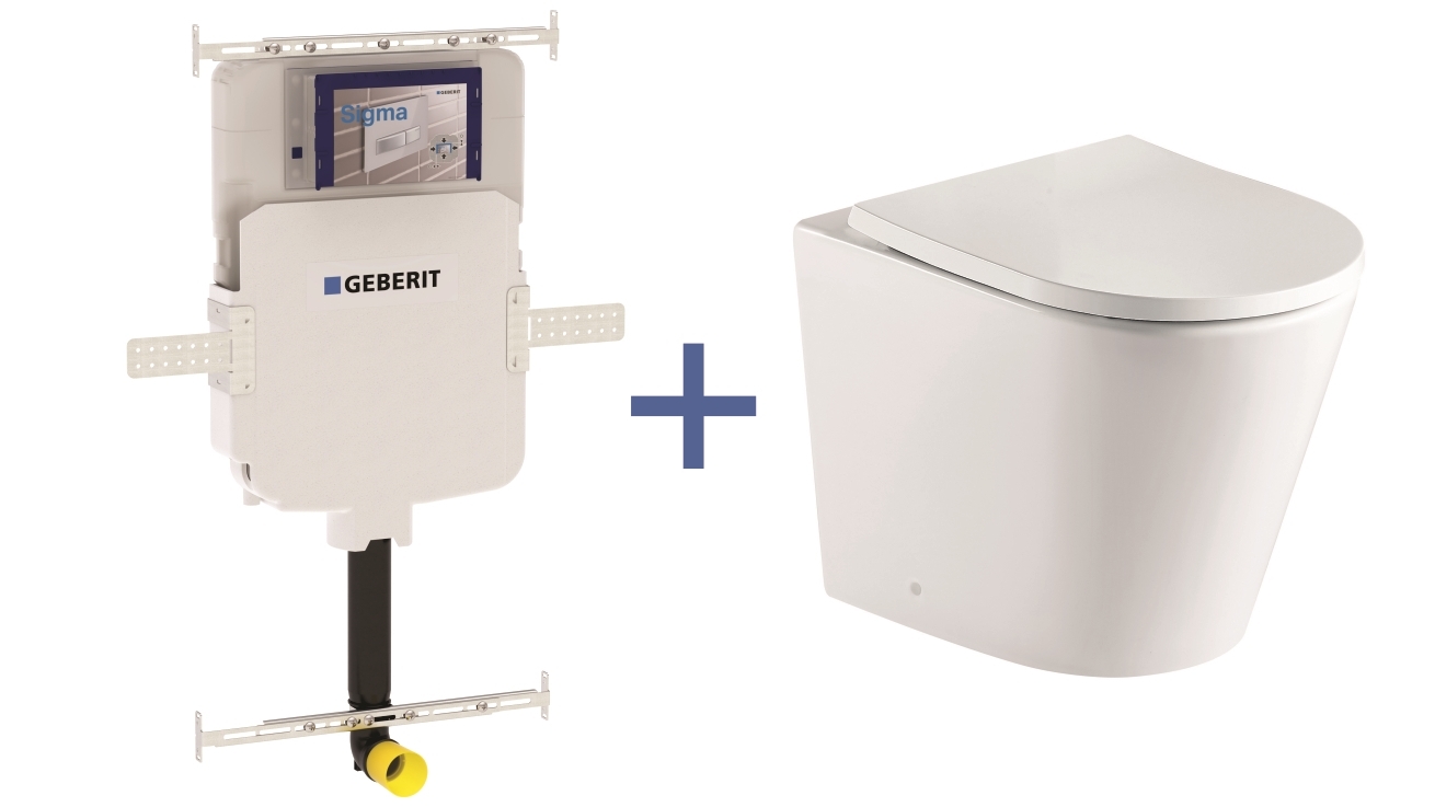 Geberit Sigma8 Cistern + Straight UQF Wall-Faced Toilet Pan with No ...