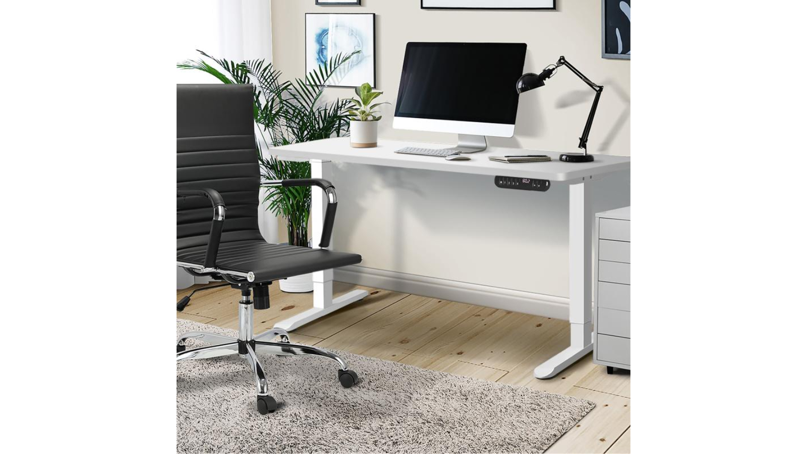 Oikiture 120cm Single Motor White Frame Electric Tabletop Standing Desk ...