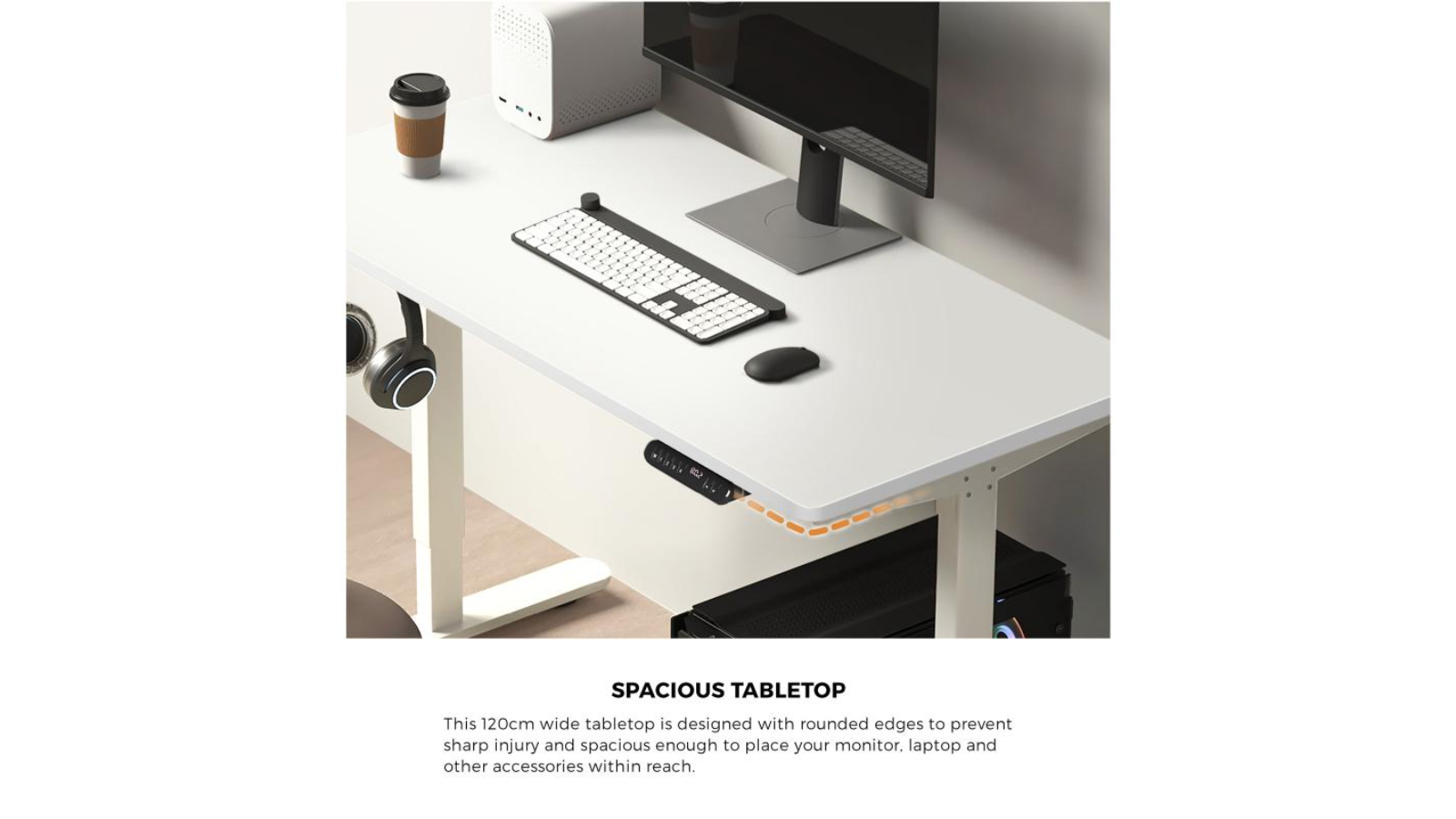 Oikiture 120cm Single Motor White Frame Electric Tabletop Standing Desk ...