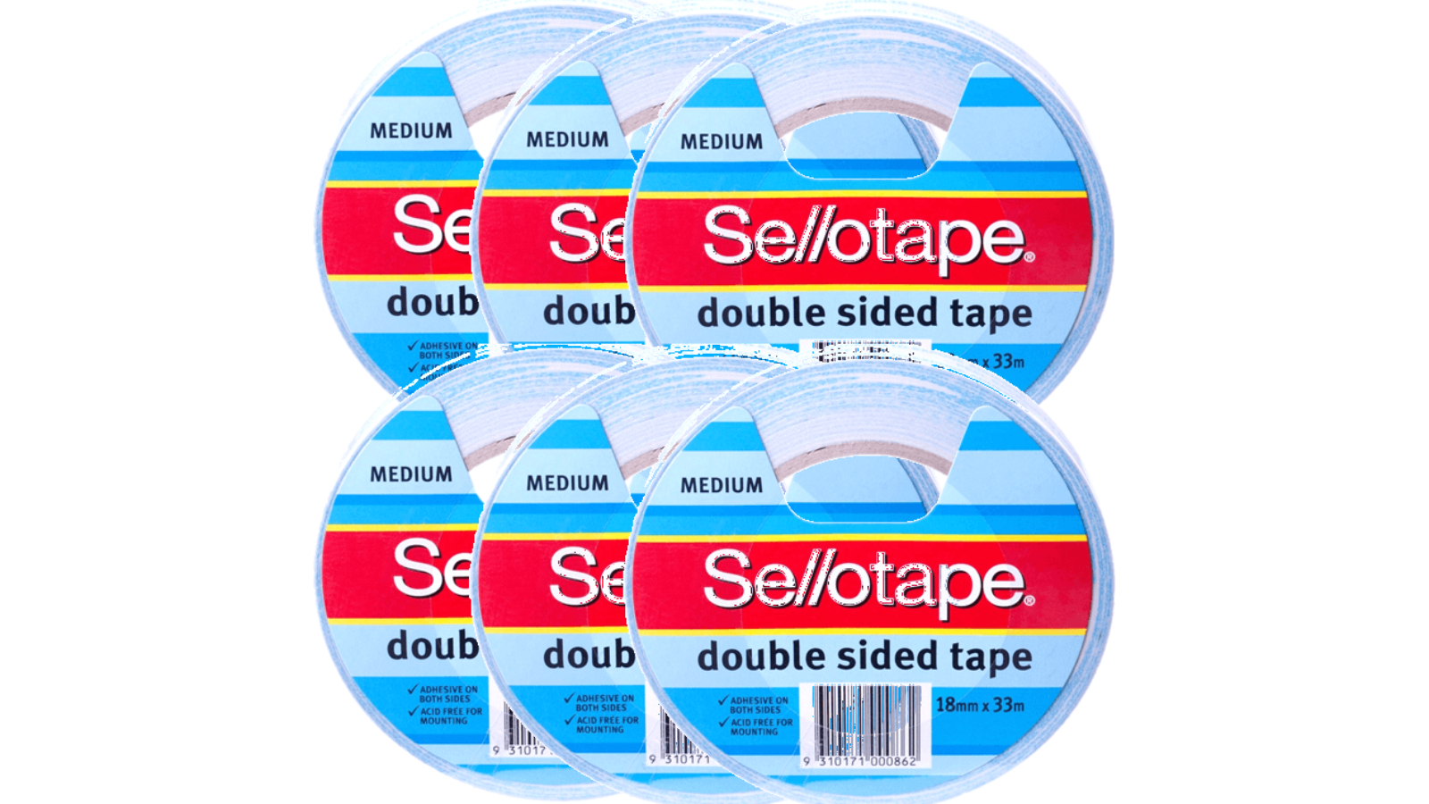 Sellotape 960604 6-Rolls Narrow No Mess Medium Double-Sided Tape ...