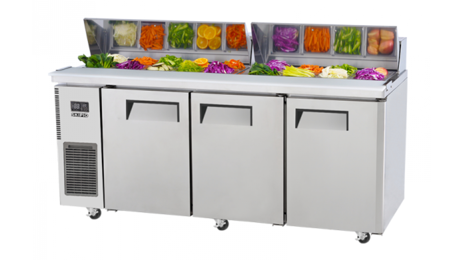 Skipio SHR18-3 3-Door Salad Prep Fridge with Hood Lid | Harvey Norman