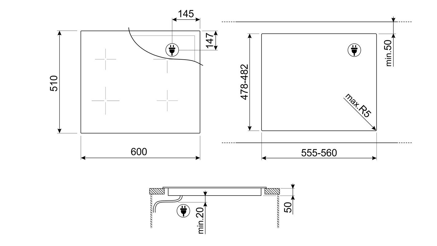 Smeg 600mm Linea 4 Zone Induction Cooktop - Silver Ceramic | Harvey Norman