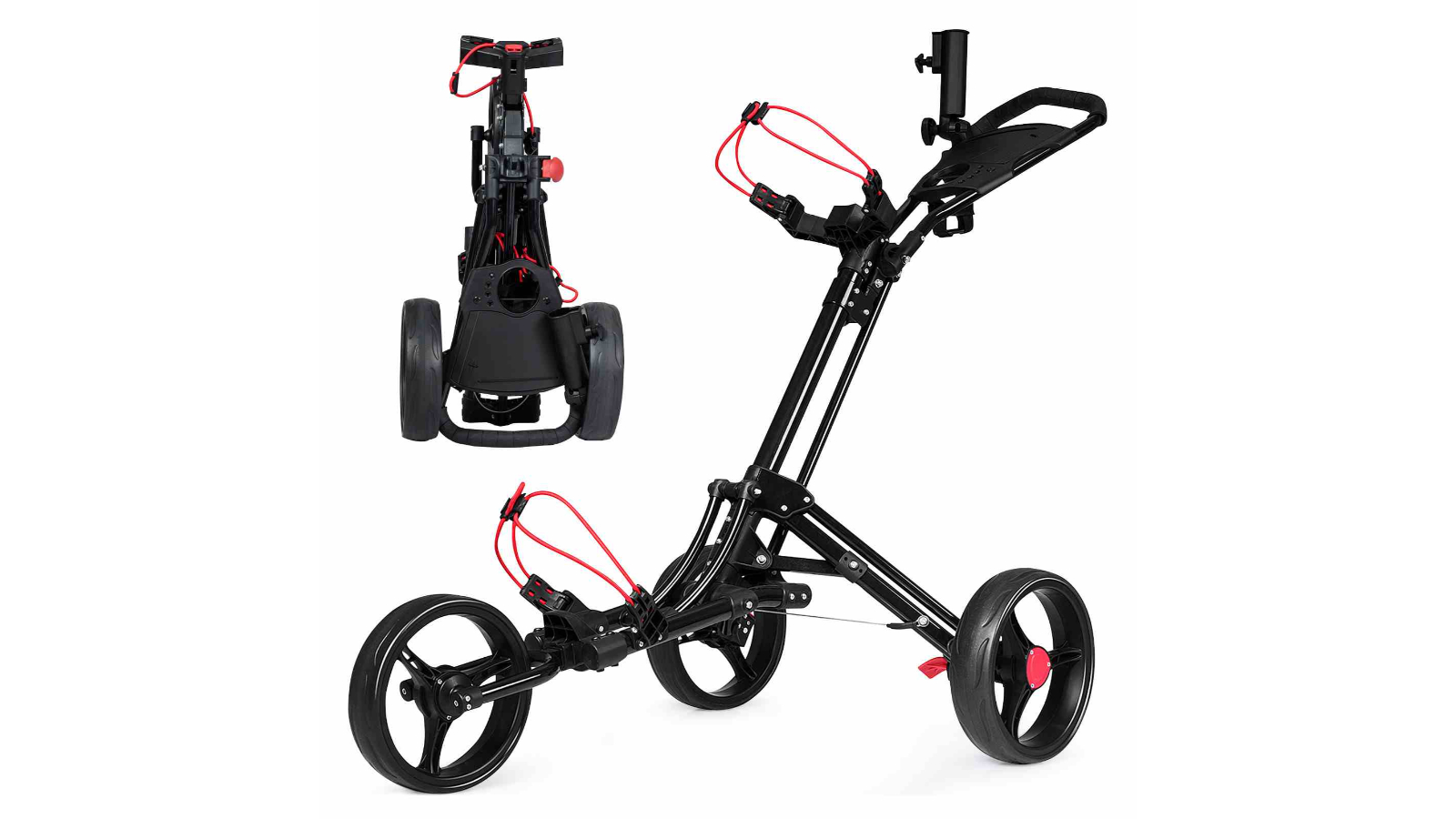 Costway Black Aluminum 3-Wheel Folding Buggy Trolley Golf Push Cart ...