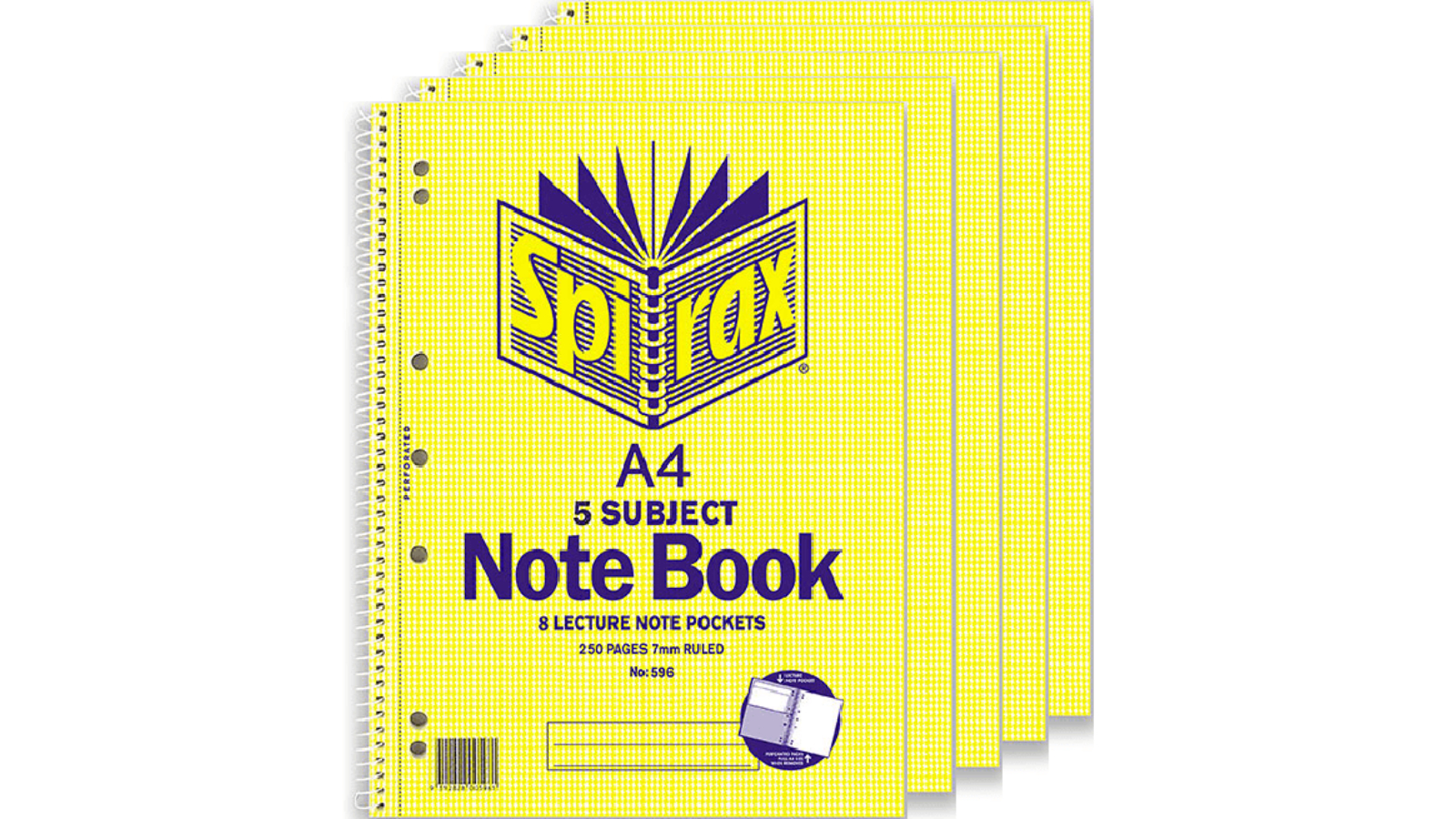 Spirax 596 Pack of 5 Ruled Spiral Bound 250 Page 5-Subject 0.7cm ...
