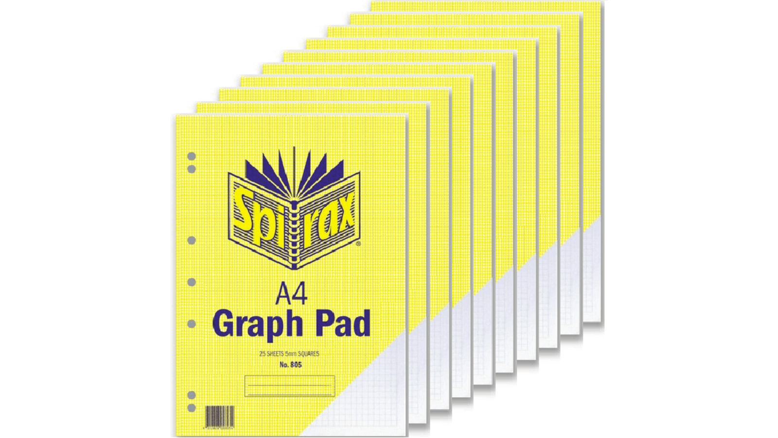Spirax 805 Pack of 10 25 Leaf Square 0.5cm Graph Pad Book A4 | Harvey ...