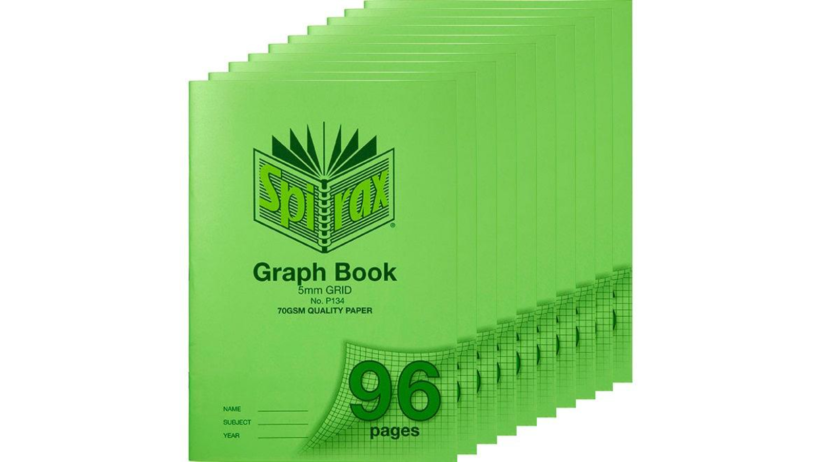 Spirax P134 Pack of 10 96 Page A4 Graph Book 0.5cm Grid - Green ...