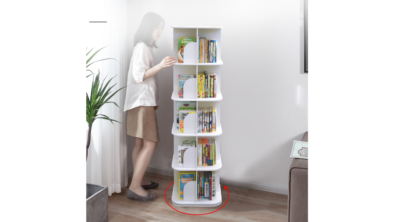HelloDeal 5-Tier White Versatile Rotating Square Wooden Bookshelf ...