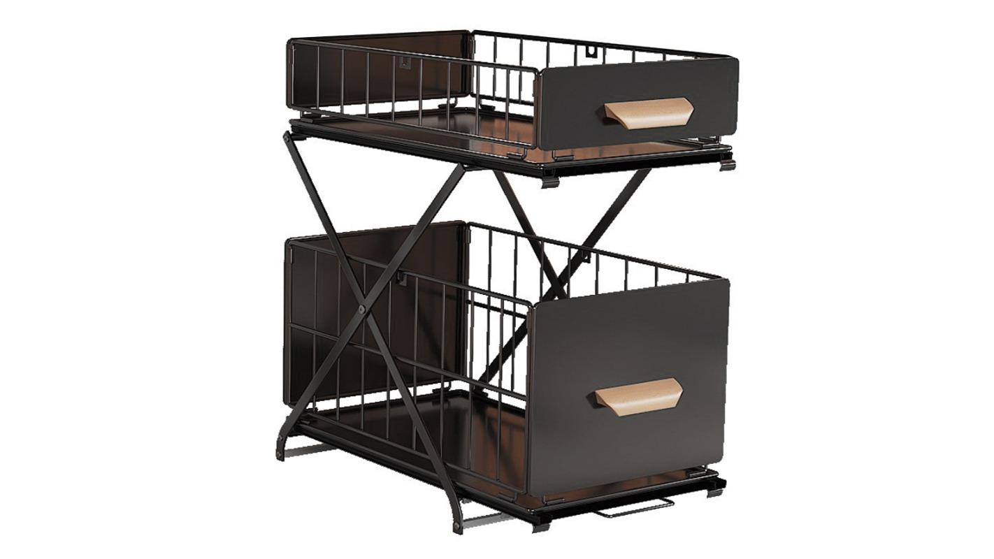 2-Tier Adjustable Height Kitchen Storage Rack Sliding Drawer - Black ...
