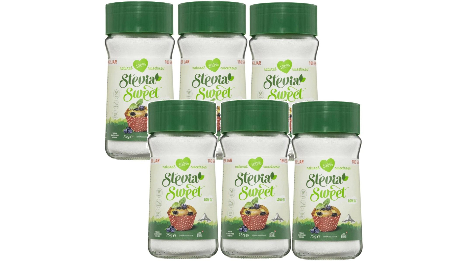 Stevia Sweet Box of 6 Granulated Sweetener Jar - 75g | Harvey Norman