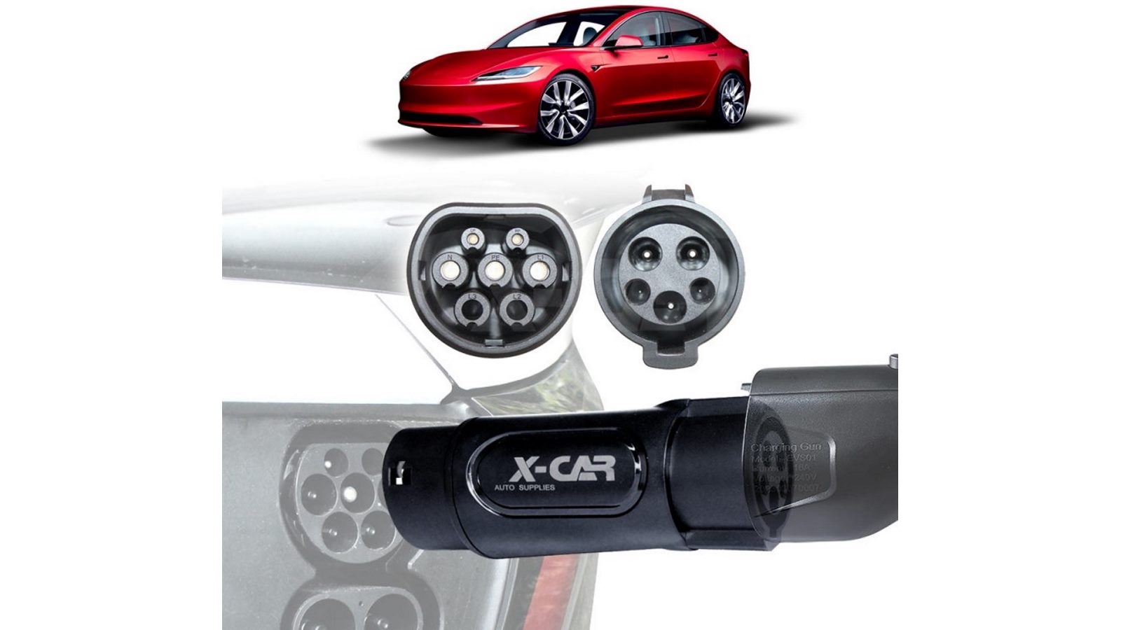 X-Car New Tesla Model 3 Highland EV Charger Connector Type 1 to Type 2 ...