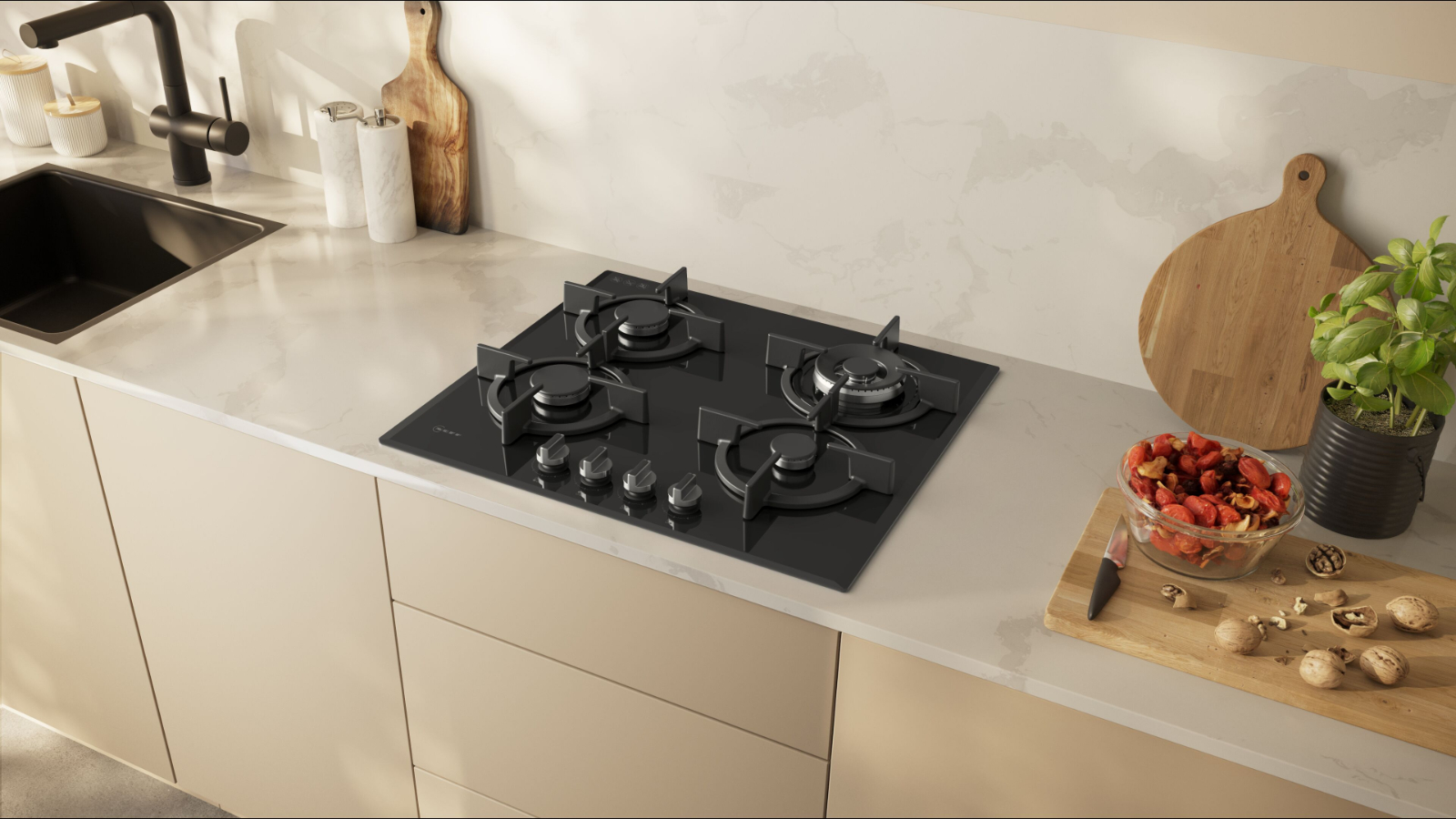 Neff 60cm N 70 Tempered Glass Gas Cooktop - Black | Harvey Norman