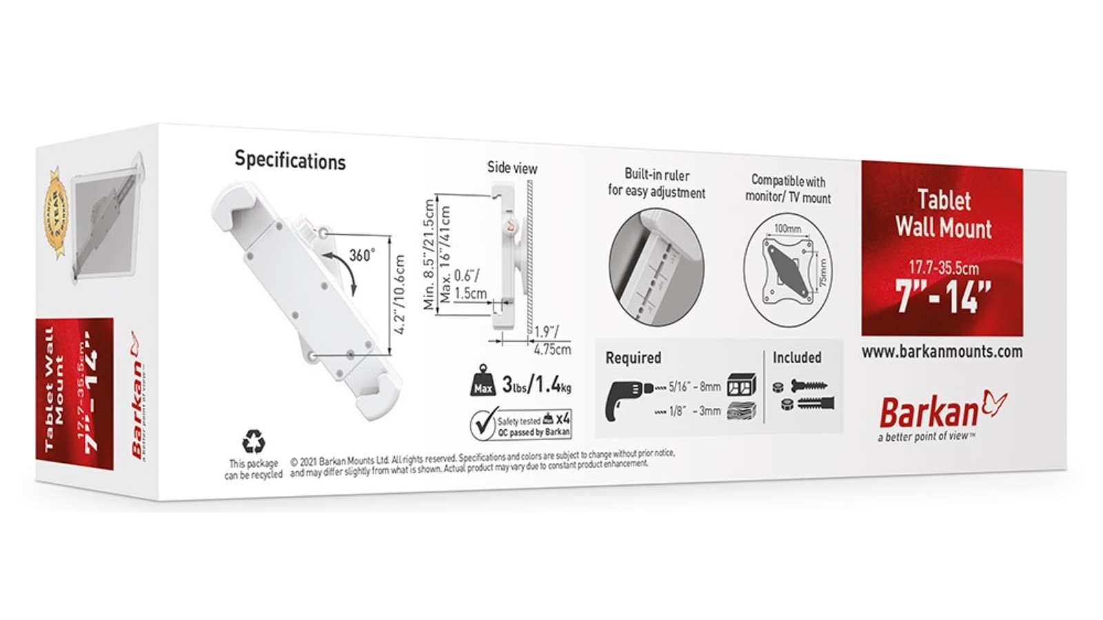 Barkan 360 Degrees Rotation Tablet Wall Mount - 7- 14inch | Harvey Norman