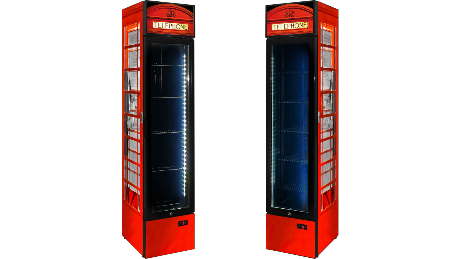 Schmick Branded Skinny Upright Bar Fridge with Telephone Box Design ...