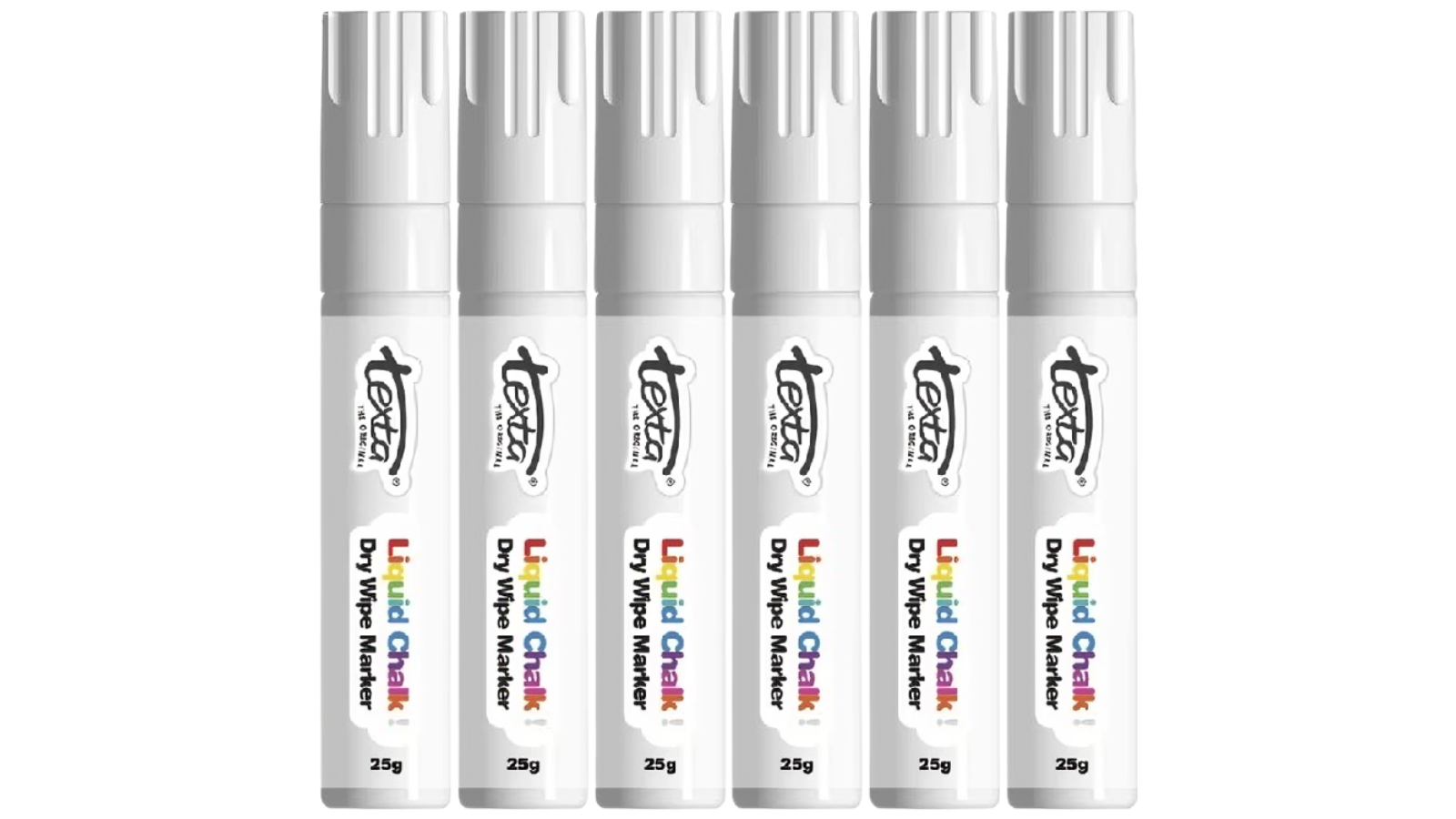 Texta Pack of 6 Jumbo 1.5cm Chisel Tip Liquid Chalk Marker - White ...