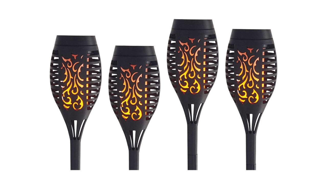 25th Hour 4 Piece 51cm Flaming Tiki Solar Lamp | Harvey Norman