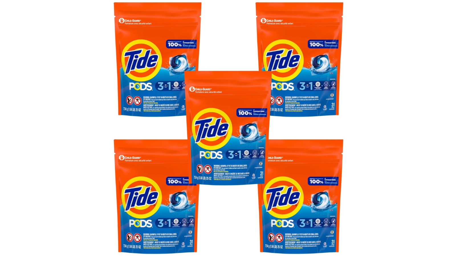 Tide 155 Tabs 3-in-1 Clean Breeze Laundry Pods – Pack of 5 | Harvey Norman