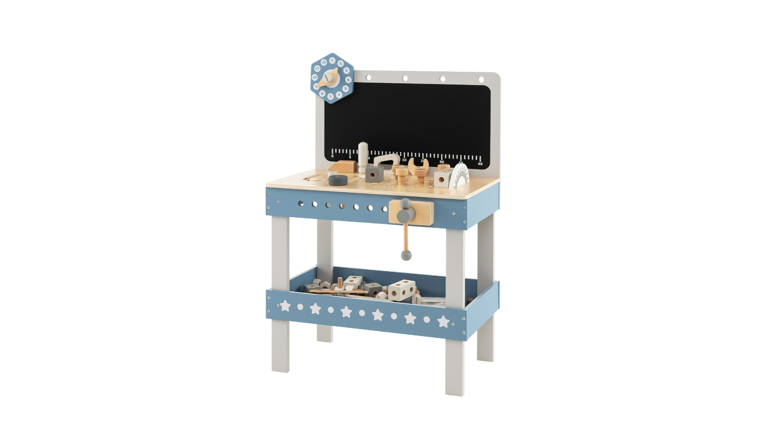 Costway Wooden Workbench Playset with Blackboard Educational Role Play ...