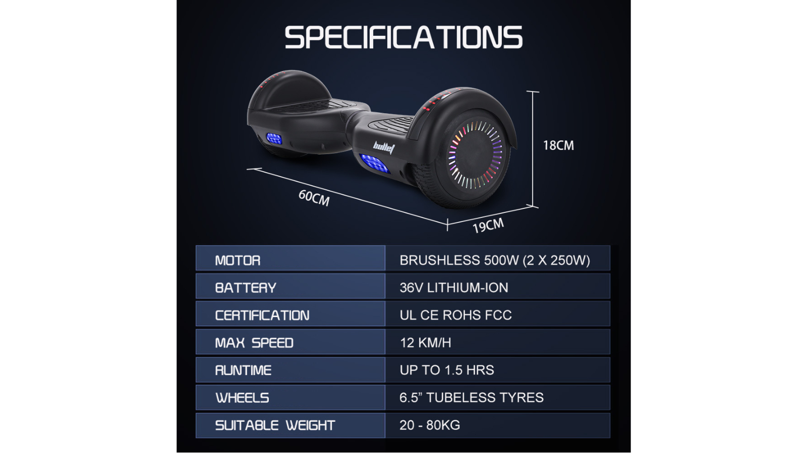 Bullet SX-2000 Hoverboard - Black | Harvey Norman