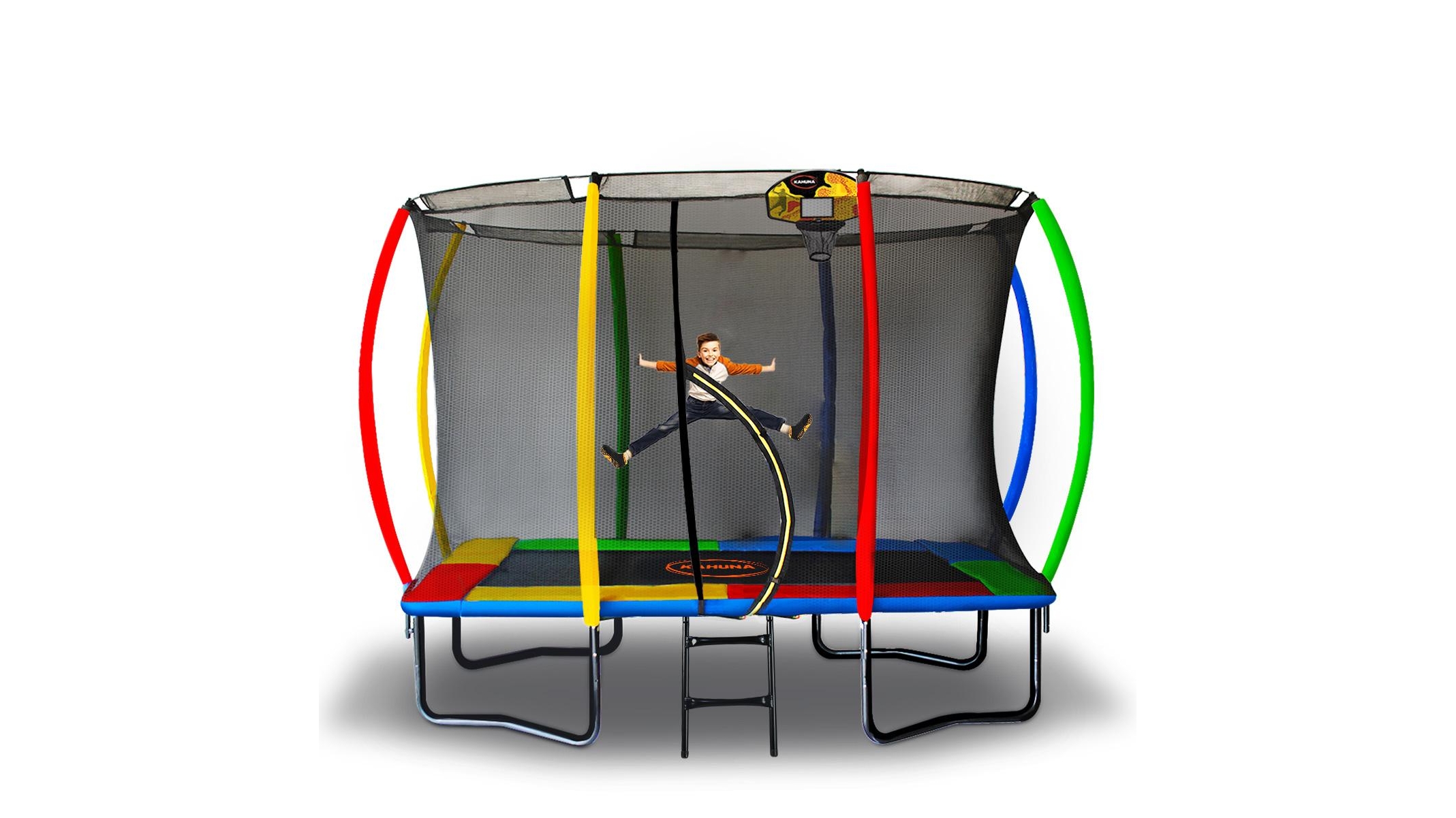 Kahuna 8ft x 11ft Outdoor Rectangular Rainbow Trampoline with BB Set ...