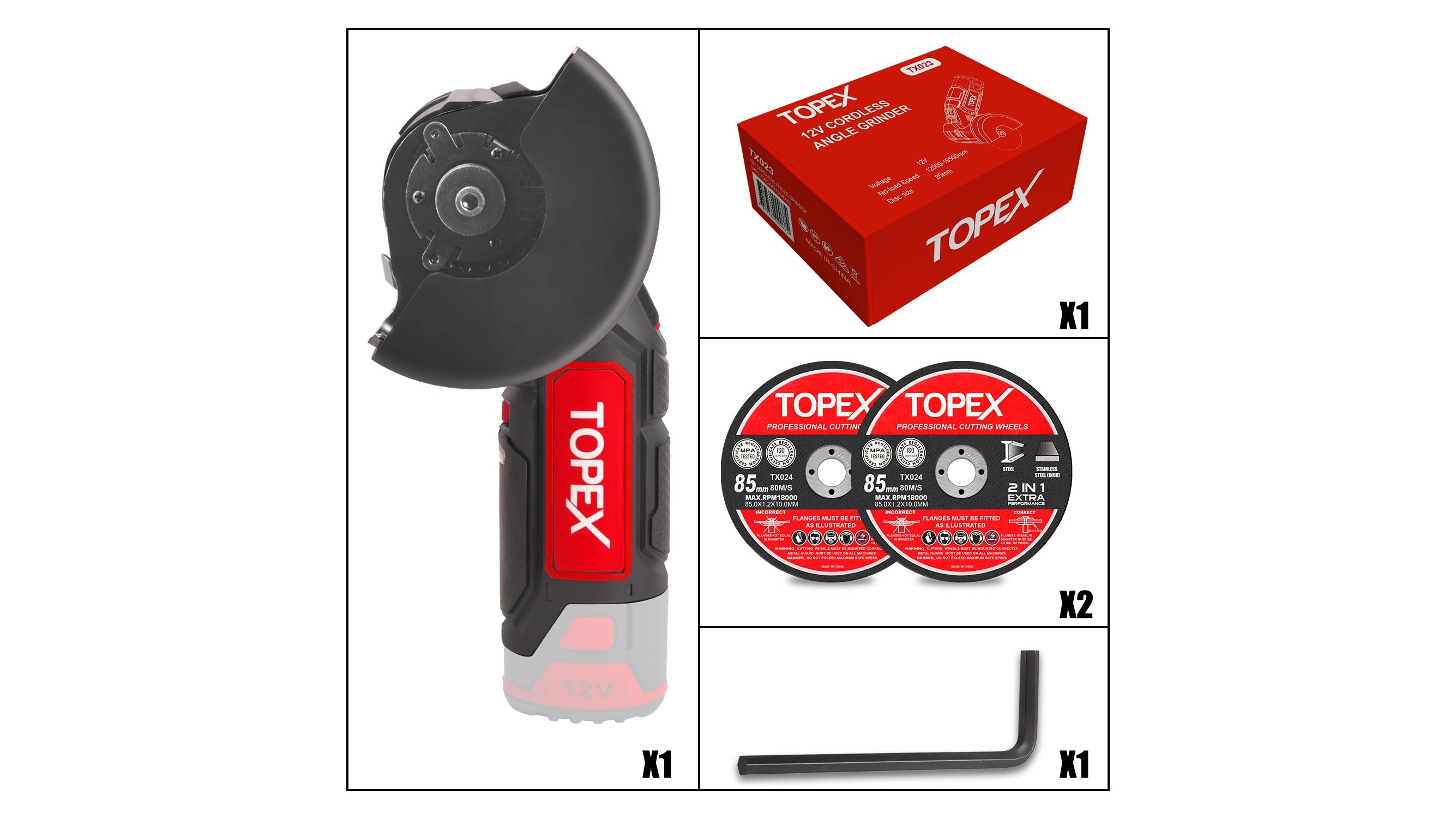 Topex 12V Cordless Angle Grinder with 2 Polishing Disc | Harvey Norman