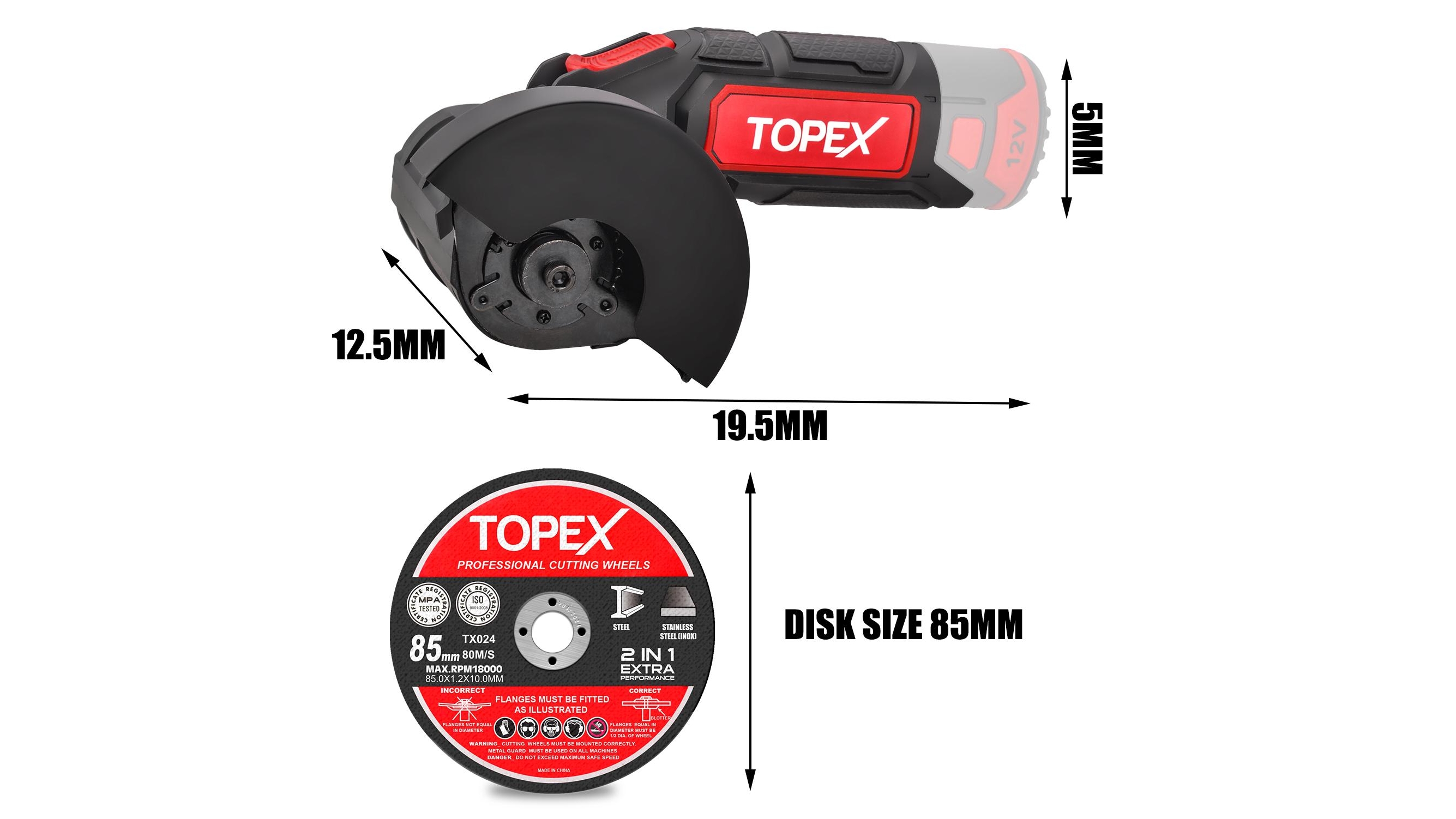 Topex 12V Cordless Angle Grinder with 2 Polishing Disc | Harvey Norman