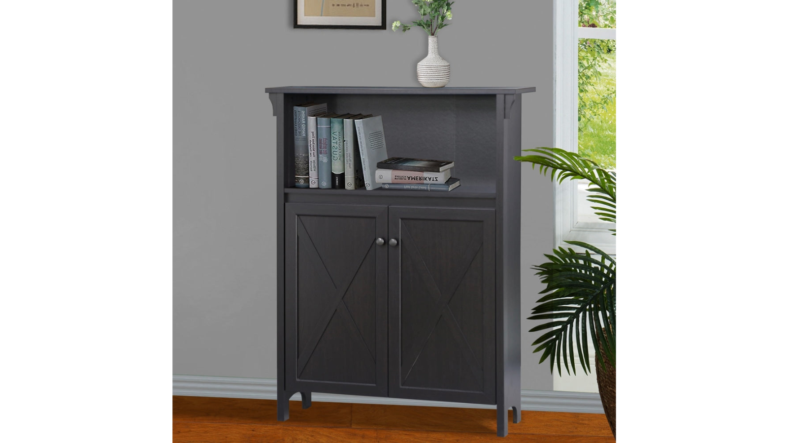 Maestro Furniture 3-Shelf Tyann Bookcase Display Storage Cabinet with 2 ...