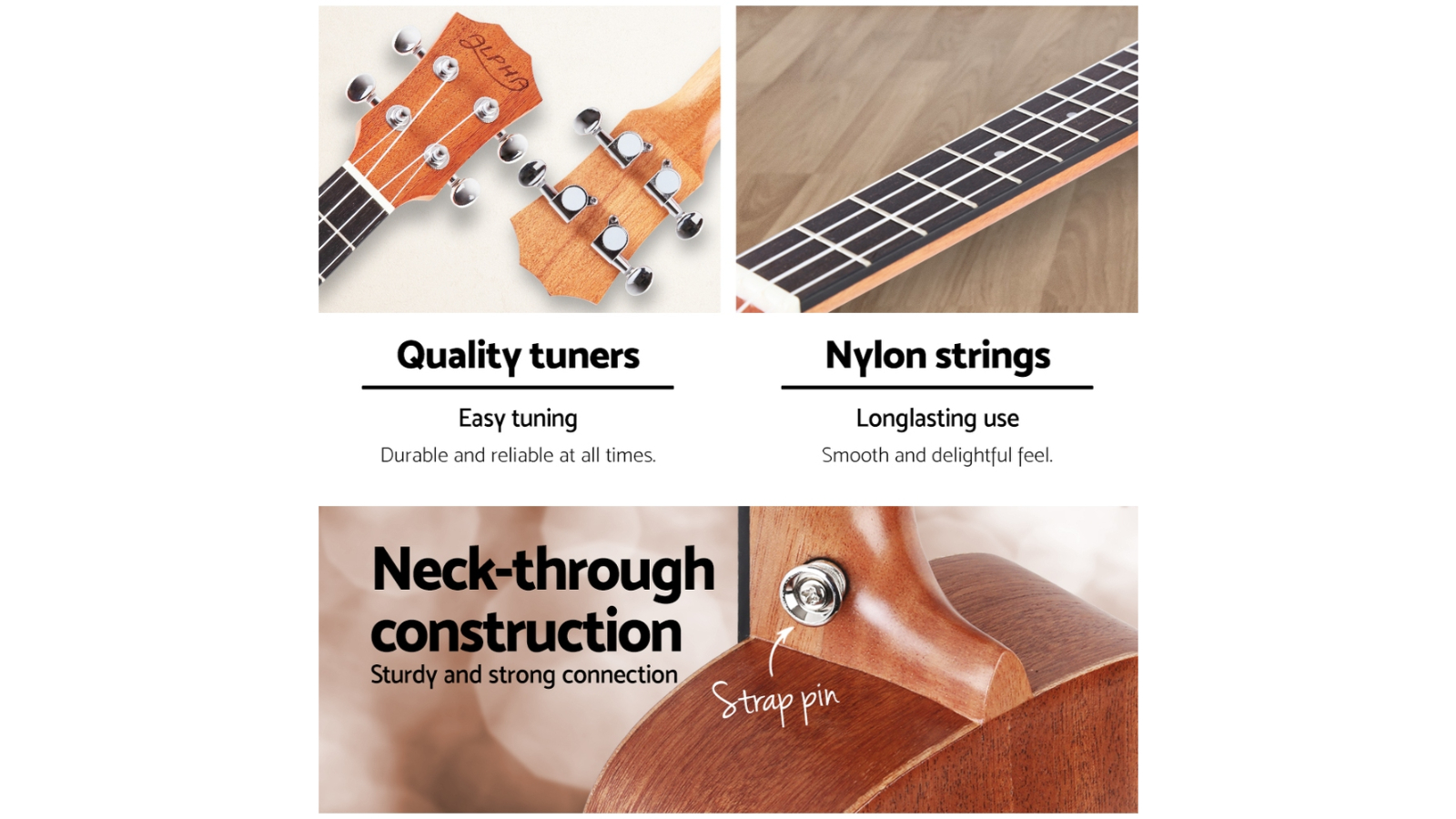 Alpha 26-inch Tenor Ukulele with Tuner - Natural | Harvey Norman