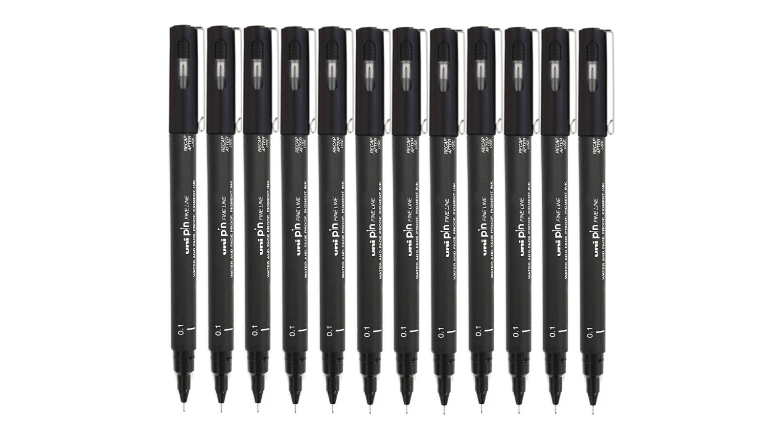 Uni-Ball PIN01200BK Box of 12 200 Pin Black Thin Fineliner Pen - 0.01cm ...