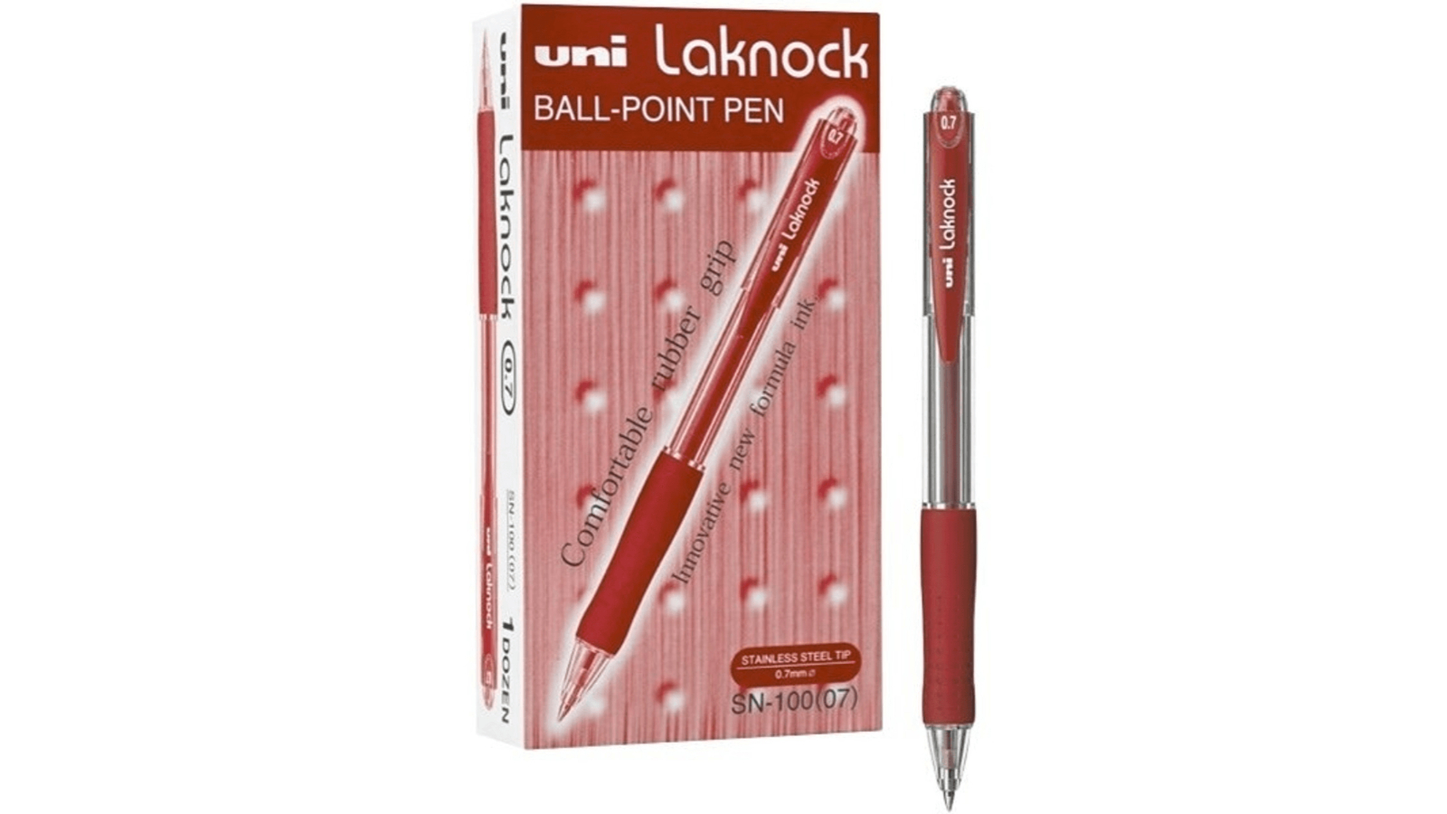 Uni-Ball SN-100 Fine Pack of 12 Laknock Retractable Ballpoint Pen - Red ...