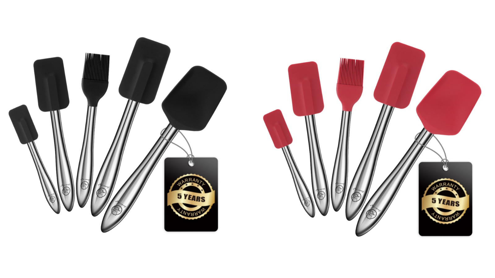 Gourmet Easy 5 Piece Silicone Spatula Set with Stainless Steel Handle ...