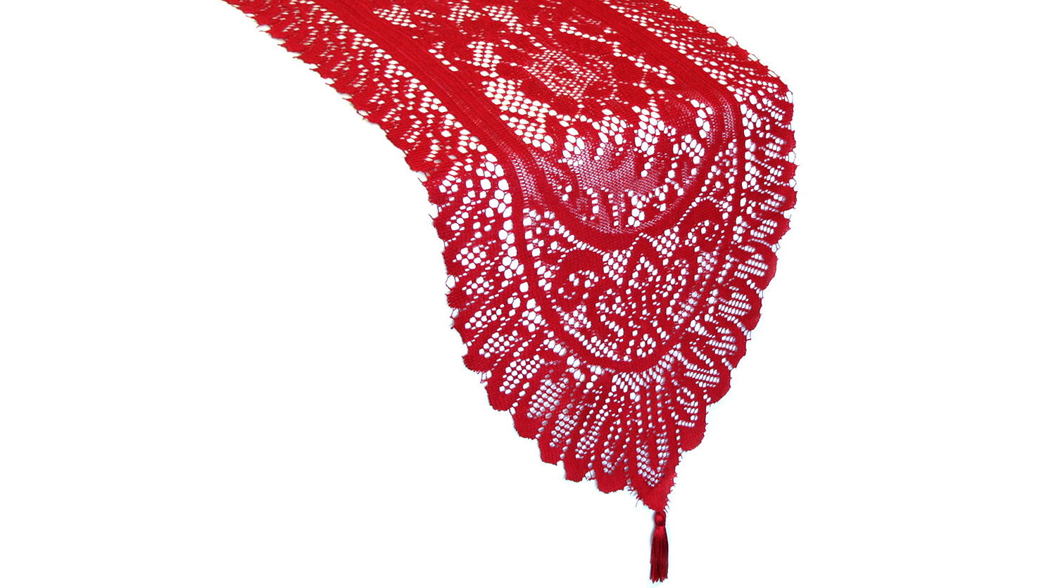 Appleby and Co Logan Red Lace Polyester Table Runner with Tassel ...