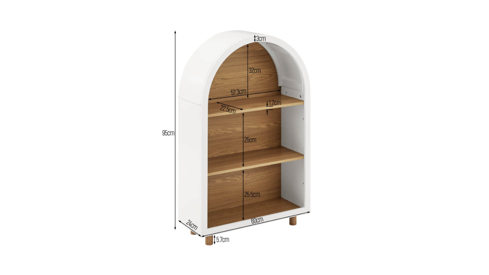 Design Square 3-Tier Van Arched Bookcase Display Cabinet - White ...