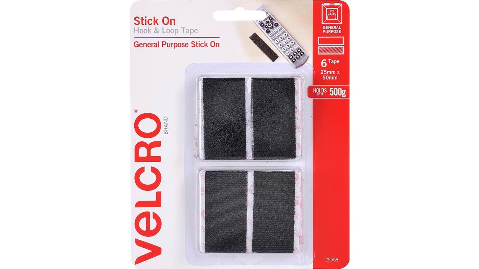 Velcro Pack of 6 2.5 x 5cm Brand Stick-On Hook and Loop Rectangle ...