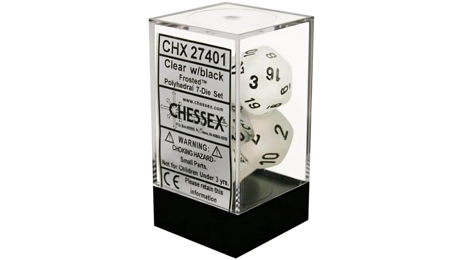 Chessex 7 Frosted Poly D7 Dice Die Set - Clear/Black | Harvey Norman