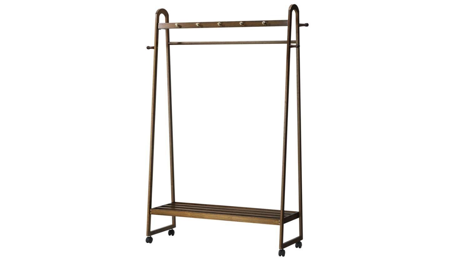 Oikiture Portable Hanging Rail Bamboo Clothes Rack - Brown | Harvey Norman