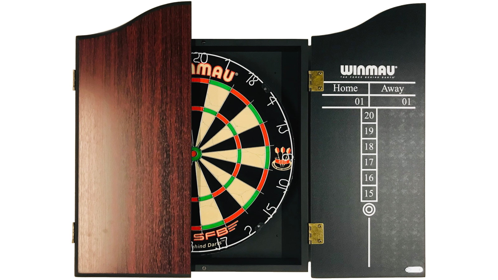 Winmau PRO SFB Bristle Dart Board Set with Rosewood Cabinet + 6 Darts ...