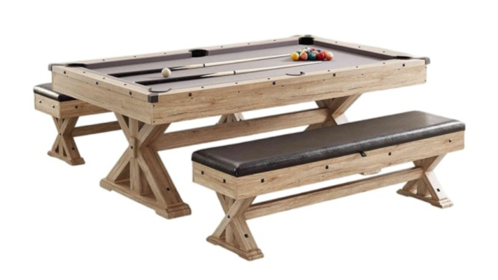 TopOne Sports Alder MDF 3-in-1 Pool Table and 2 Benches with Accessory ...